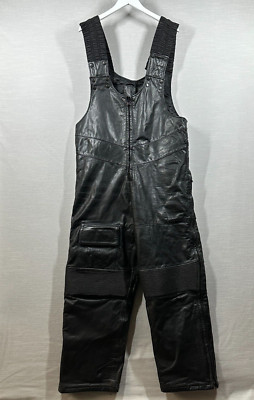 Vintage First Leather Bibs Black Mens Large Heavy Motorcycle Insulated ...