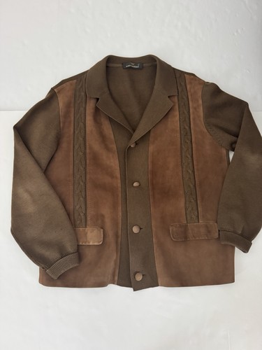 Vtg Cortefiel Cardigan Sweater Jacket W/ Suede Mens L Brown Coat ...