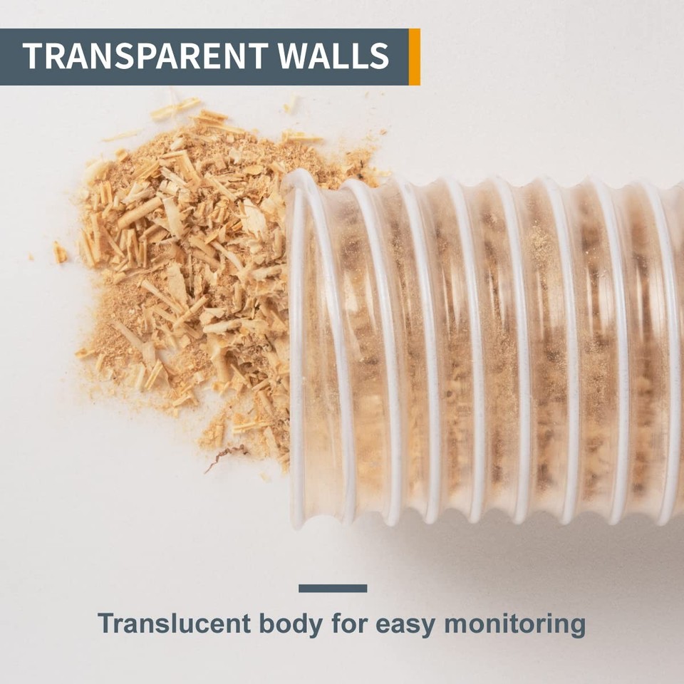 POWERTEC 4" x 20' Flexible PVC Dust Collection Hose with 2 Stainless ...