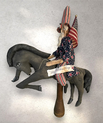 VTG Primitive Americana Uncle Sam on horse sculpture July 4th Folk Art ...