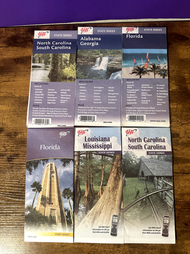 Set of 6 AAA State Series Maps (2002, 2005, 2009, 2001) incl FL, NC/SC ...
