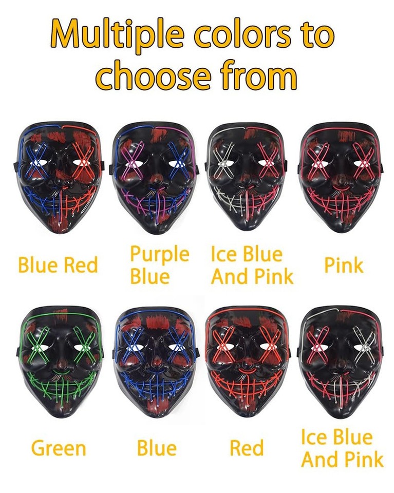 Light Up Mask, LED Light up Masks, The Purge Mask with 3 Lighting Modes ...