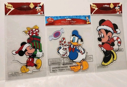 8" Disney Mickey, Minnie Mouse & Donald Duck Christmas Gel Window Cling ...