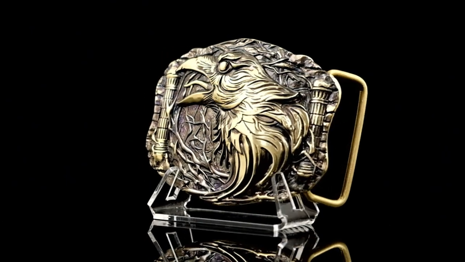 Belt buckle “Raven”, Crow belt buckle, Blackbird buckle; Bird on the ...