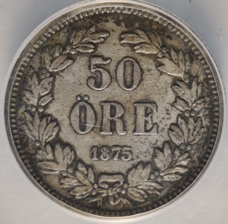 Sweden 1875 ST 50 Ore ANACS EF XF40 Details-Cleaned Rare Key Date ...
