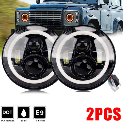Pair 7" Inch HALO Angel Eyes For Land Rover Defender 90 110 LED DRL ...