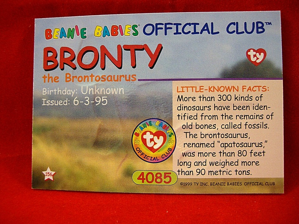 TY Beanie Babies BBOC Card - Series # 2 Common - "BRONTY the ...