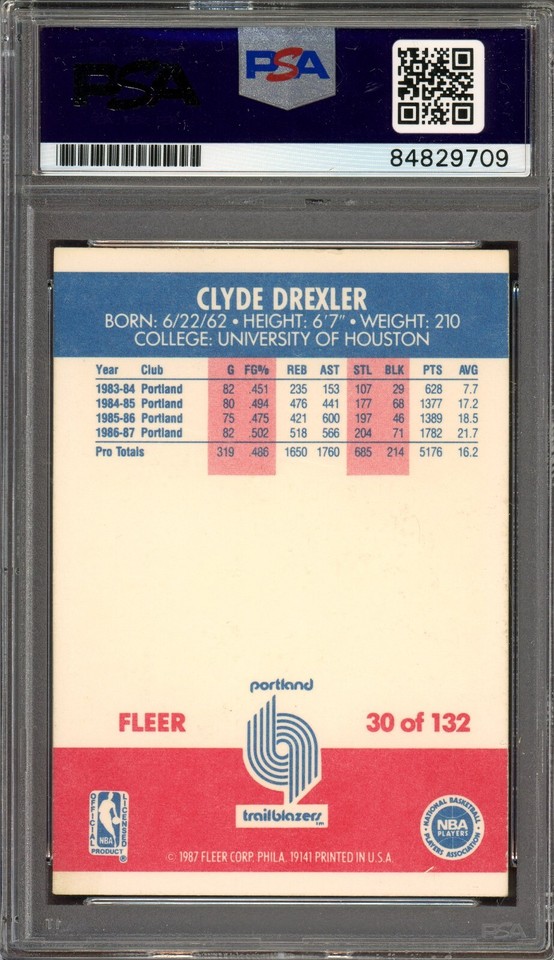 CLYDE DREXLER ~ 1987-88 Fleer Autograph #30 ~ Certified PSA/DNA Authentic | eBay