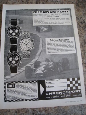 CHRONOSPORT SPECIAL WATCHES GOLD LEAF TEAM LOTUS 1 ADVERT APPROX A4 ...