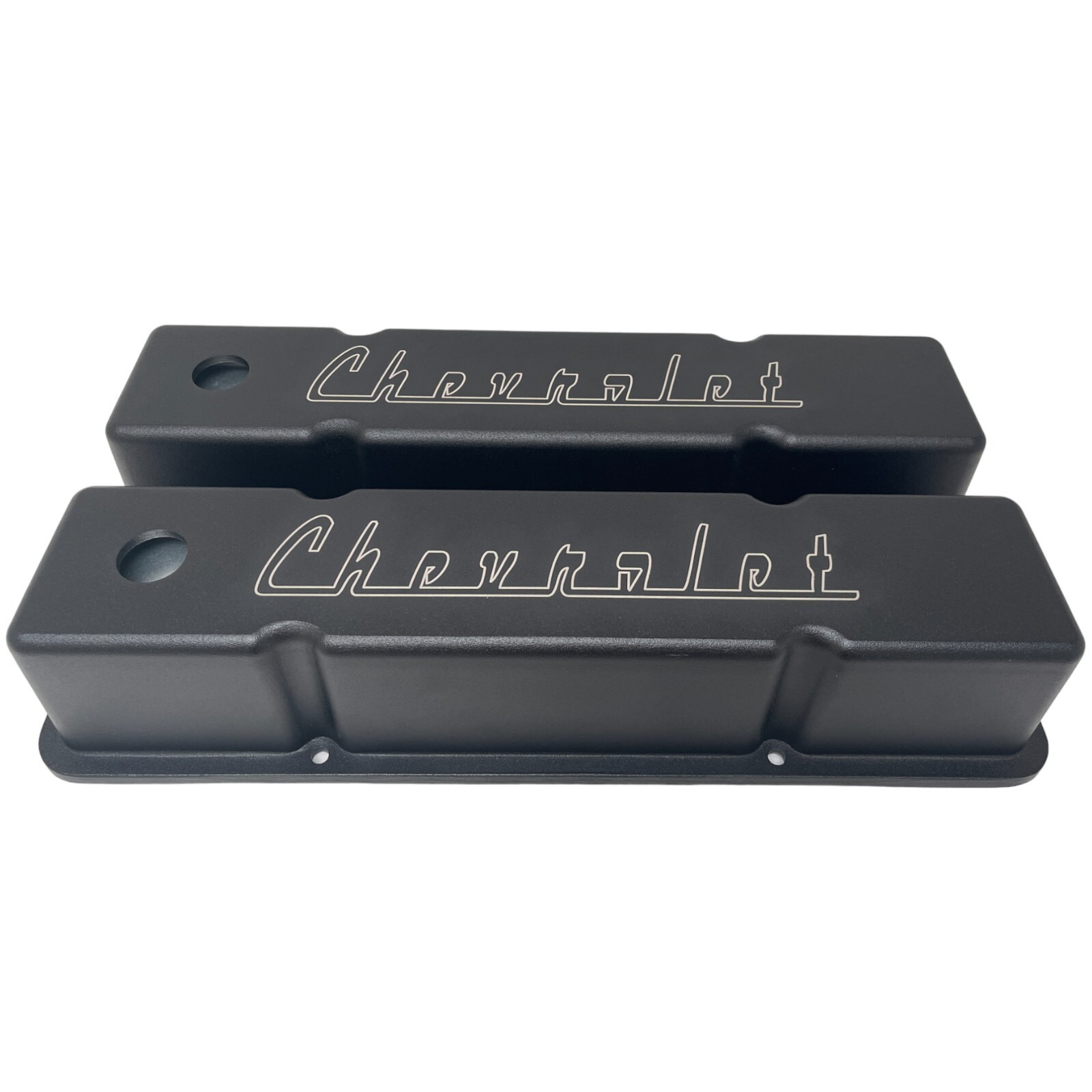 Small Block Chevy Tall Black Valve Covers - Engraved Chevrolet Logo ...