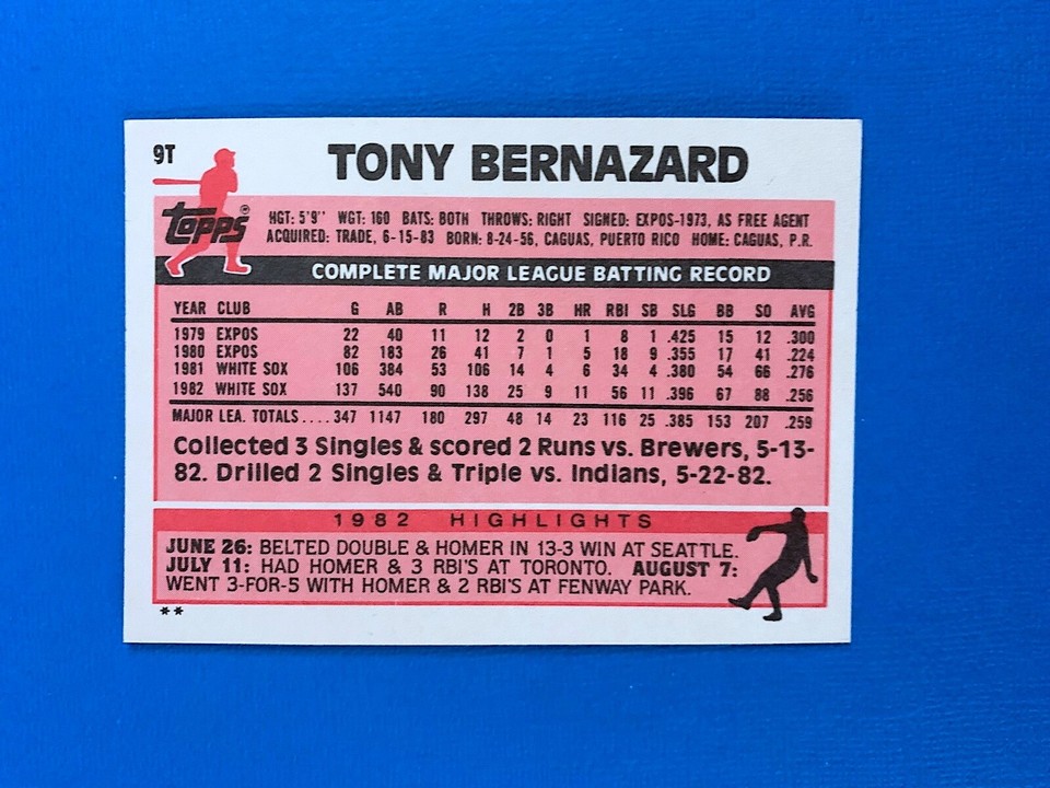 1983 Topps Traded #9T Tony Bernazard Baseball Card | eBay