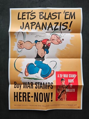 1941 WW2 USA AMERICA POPEYE CARTOON ANTI JAPANESE WAR STAMPS PROPAGANDA ...