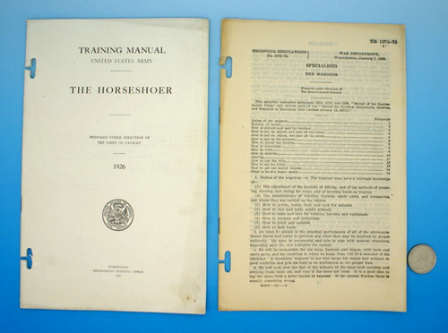 1926 U.S. ARMY TRAINING MANUALS - HORSESHOER & WAGONER TR 1075-75 ...