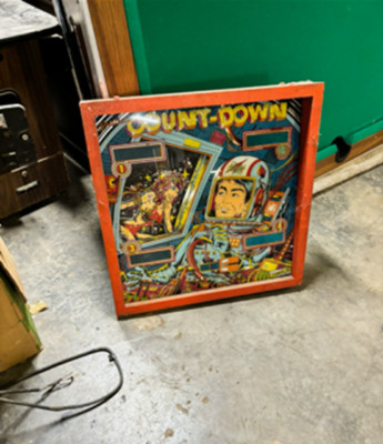 GOTTLIEB COUNT-DOWN PINBALL MACHINE BACK GLASS WITH WOOD FRAME- WE WILL ...