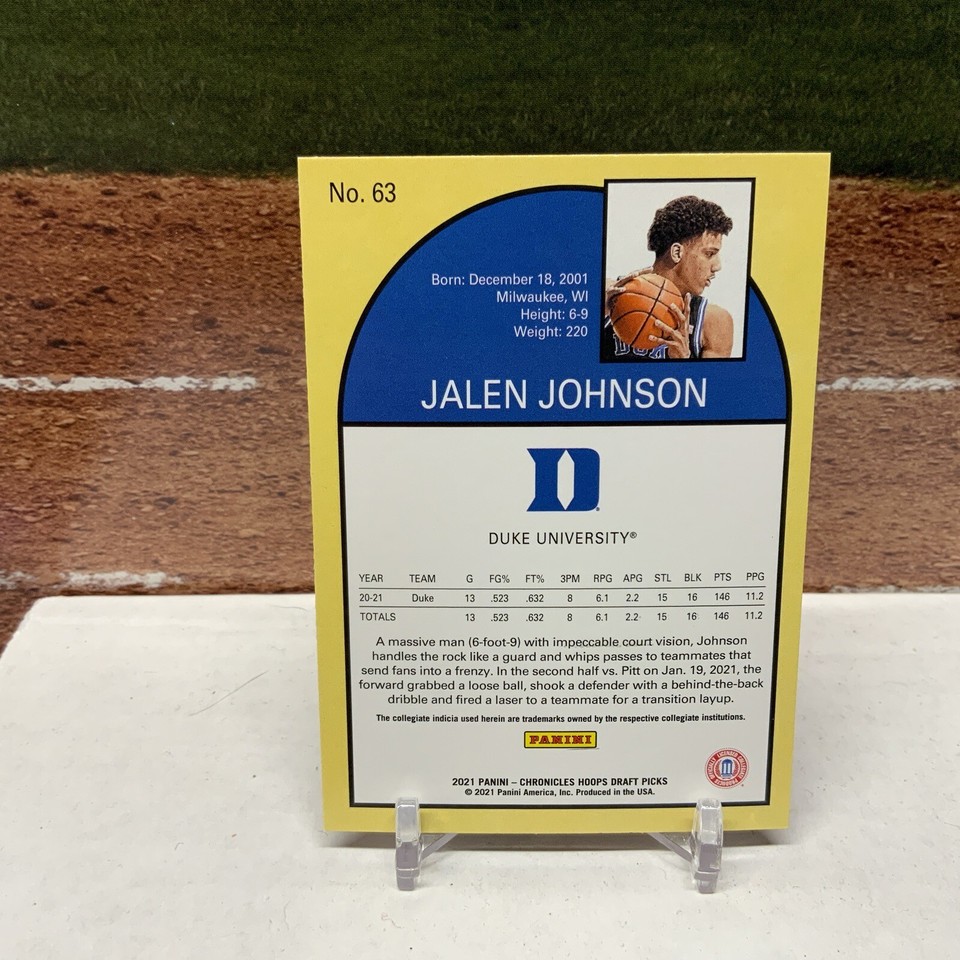 2021 Panini Chronicles Draft Picks Jalen Johnson Rookie Card #63 ATL ...