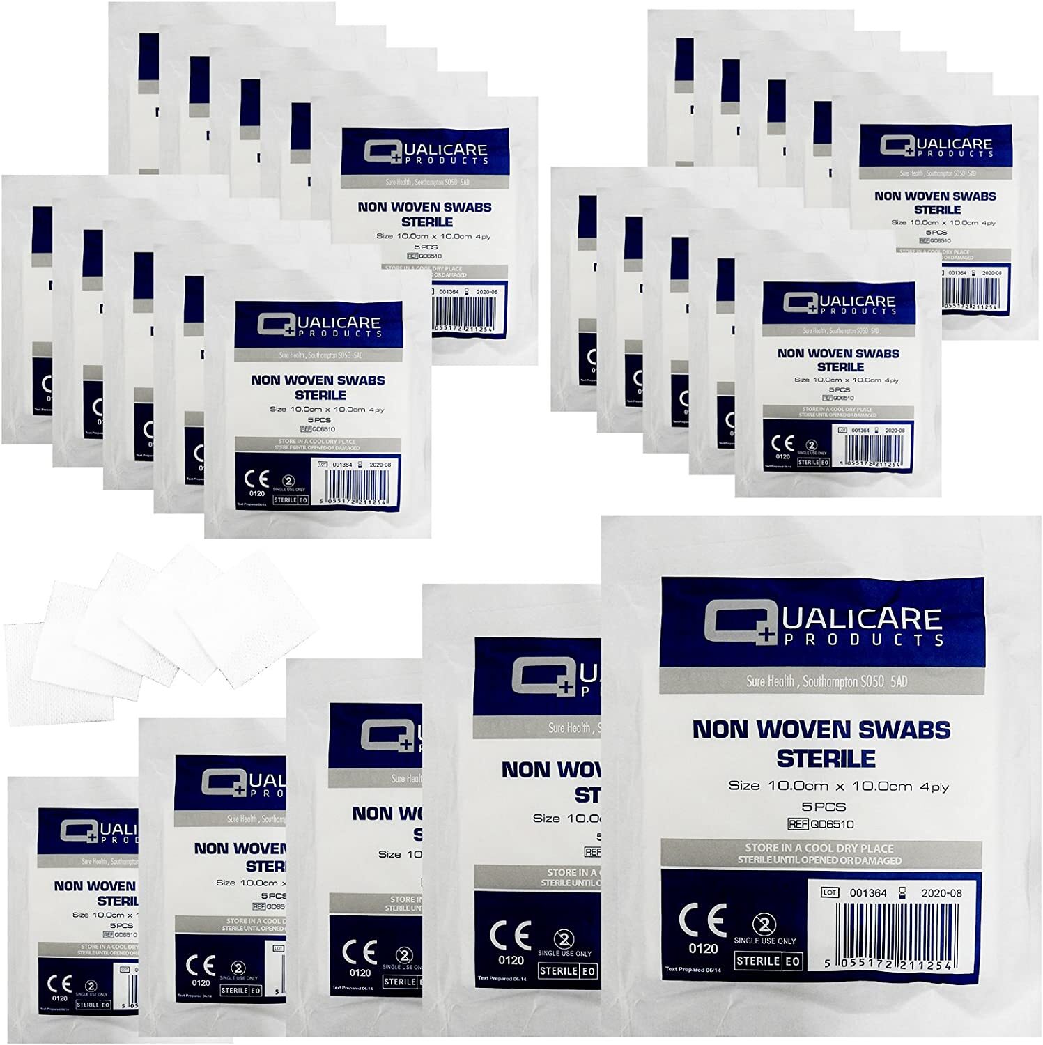 Qualicar Sterile Swabs - 4PLY Absorbent Pads - 10cm, 7.5cm, 5cm - Cuts ...