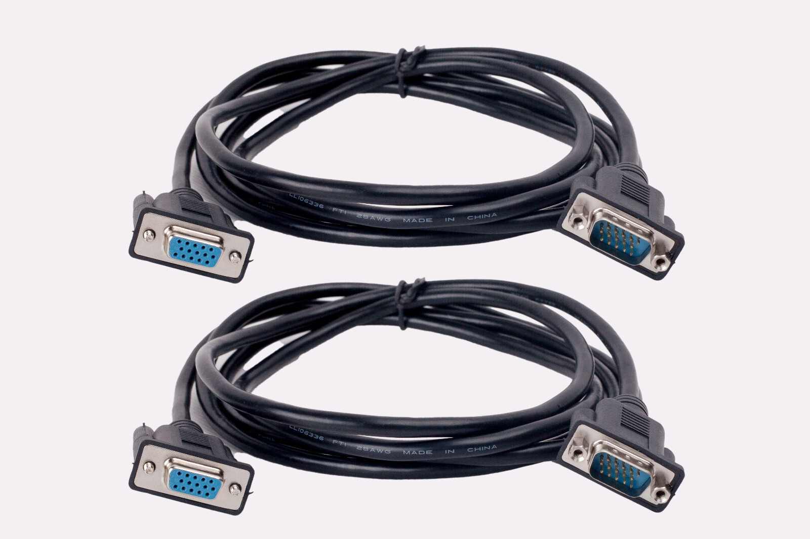 Pack of two HD15 DB15 VGA Full 15 pin Straight Through Extension Cable ...