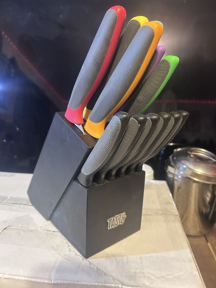 Tasty 15 Piece Stainless Steel Block Knife Cutlery Set, Multicolor | eBay