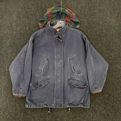 Vintage JL Colebrook Jacket Women's Large Blue Cotton Hooded Plaid ...