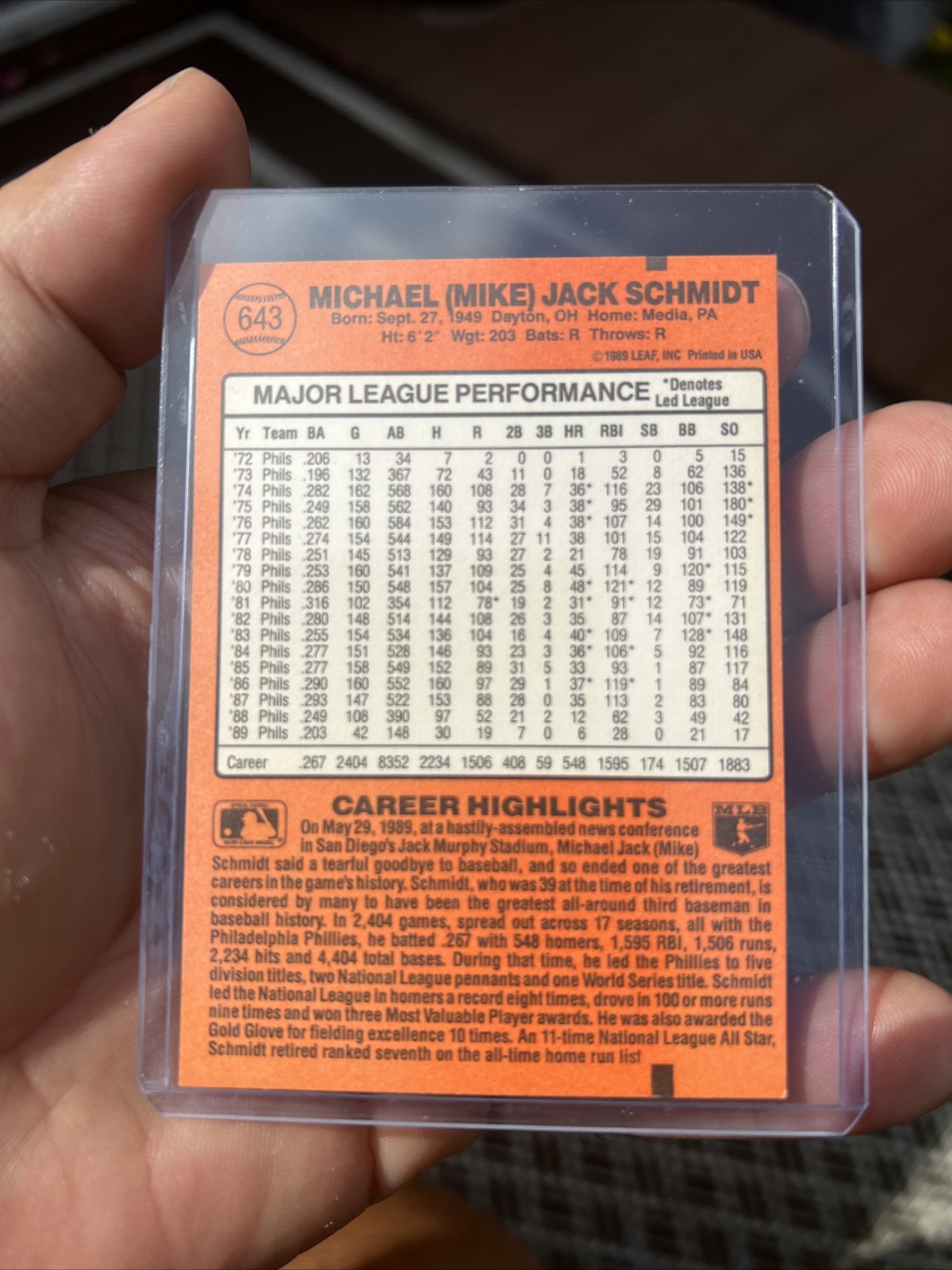 MIKE SCHMIDT 1990 Donruss ERROR RARE #643 Baseball Card | eBay