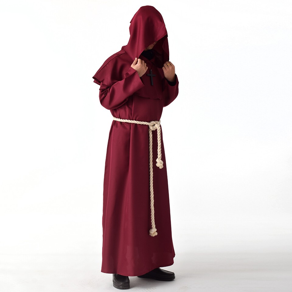 Friar Robe Medieval Cowl Hooded Monk Renaissance Priest Costume Cosplay ...