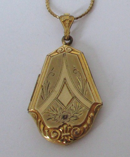 Vintage Engraved Locket Pendant Necklace Gold-Filled Chain | eBay