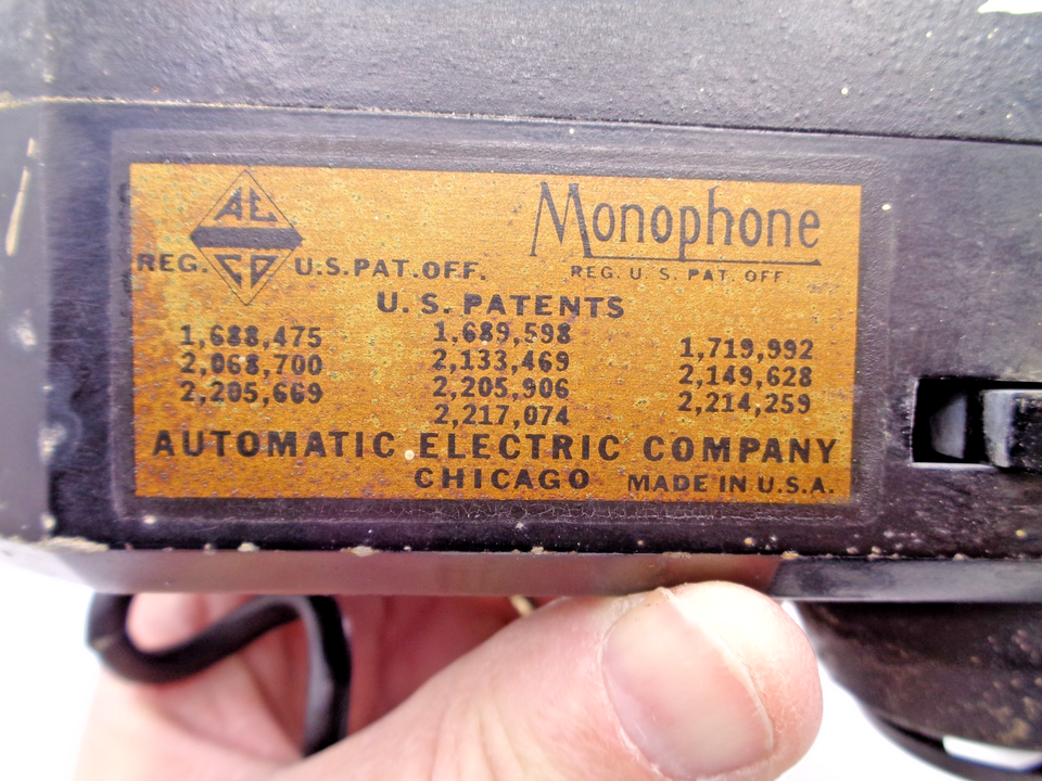 Vintage 1940's Automatic Electric Company Monophone Black Dial Wall ...