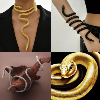 Necklace Bracelet Adjustable Scaled Snake Collar Neck Wrist Jewelry ...
