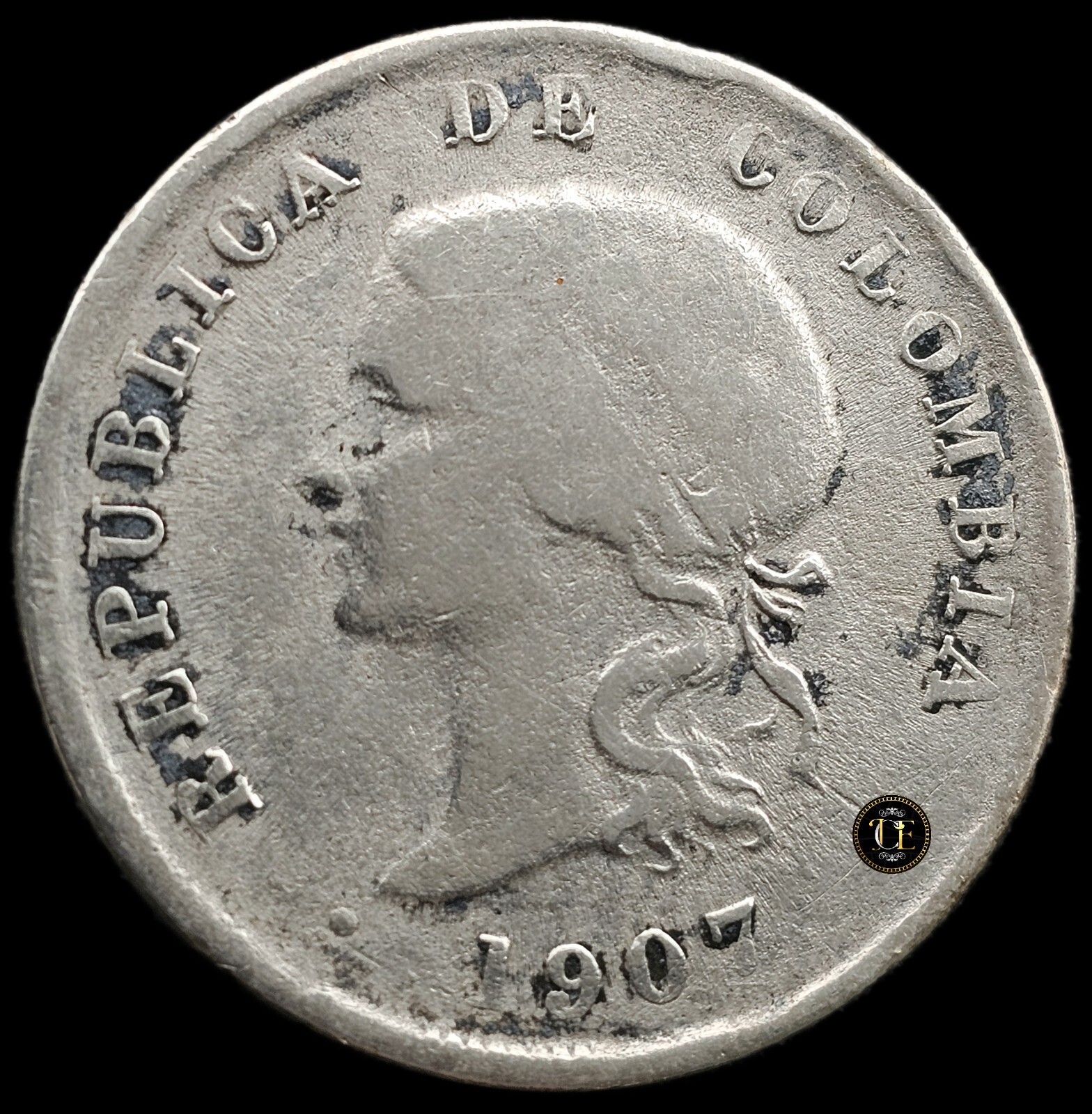 1907 - 50 Centavos Colombia Silver Coin. Low Mintage. Liberty Face ...