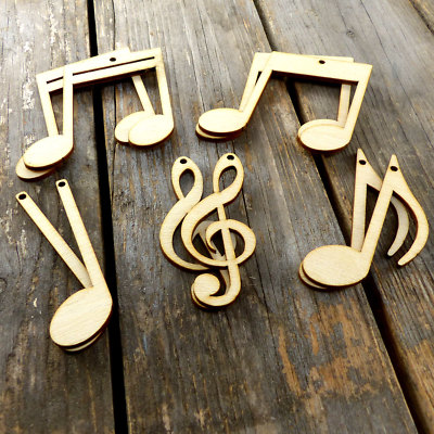 10x Wooden Music Note Mix craft Shape 3mm Ply Melody Song Piano ...