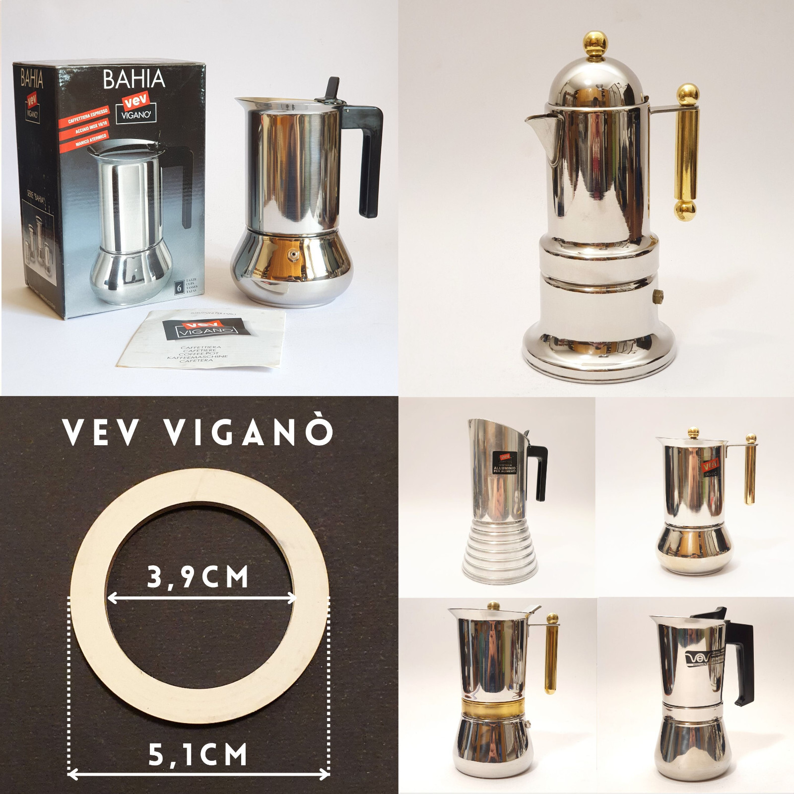 Vintage Vev Viganò 2 Cups Kontessa Vespress Bahia Coffee Maker Gasket ...