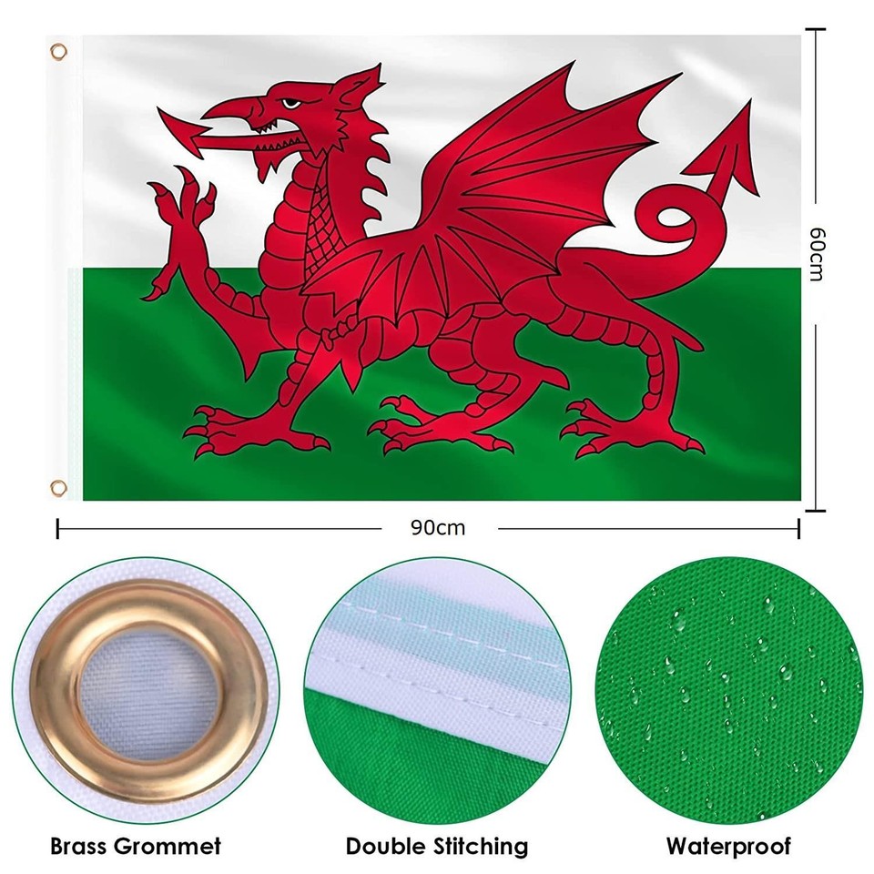 Giant Welsh Flag 2X3FT Wales Dragon CYMRU Rugby Football Sports Game ...