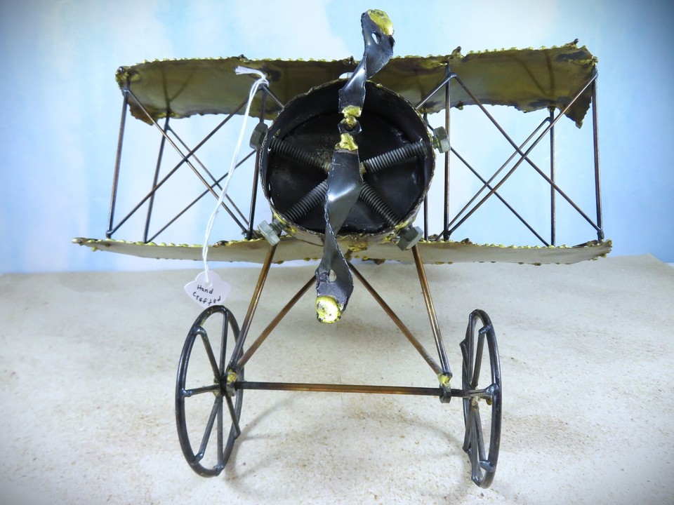 Handcrafted Brass Metal Biplane Sculpture Brutalist Art Soldered Burnt ...