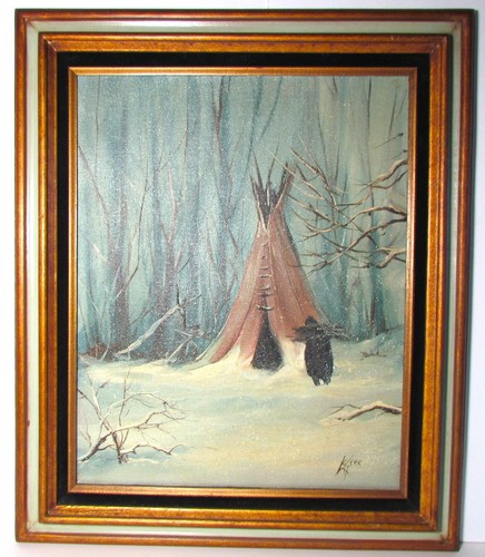 VINTAGE NATIVE AMERICAN ORIGINAL PAINTING SIGNED 22X26" GATHERING ...