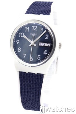New Swiss Swatch NAVY LIGHT Silicone/Fabric Day-Date Watch 34mm GW715 ...
