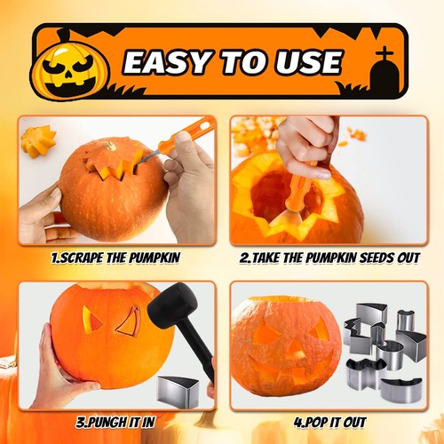 PCS Pumpkin Carving Kit Stainless Steel Tools with Hammer DIY Stencils ...