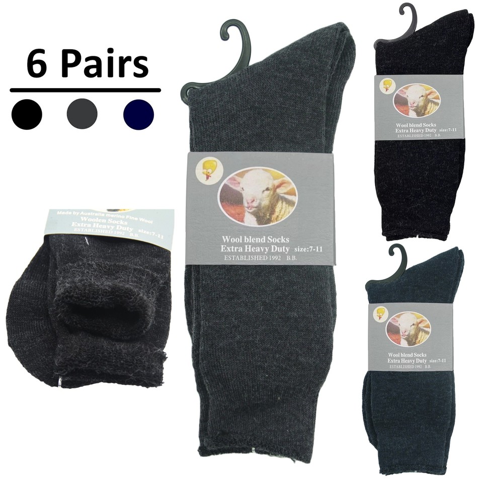 6 Pairs Thick Merino Wool Work Tough Heavy Duty Socks Warm Thermal ...