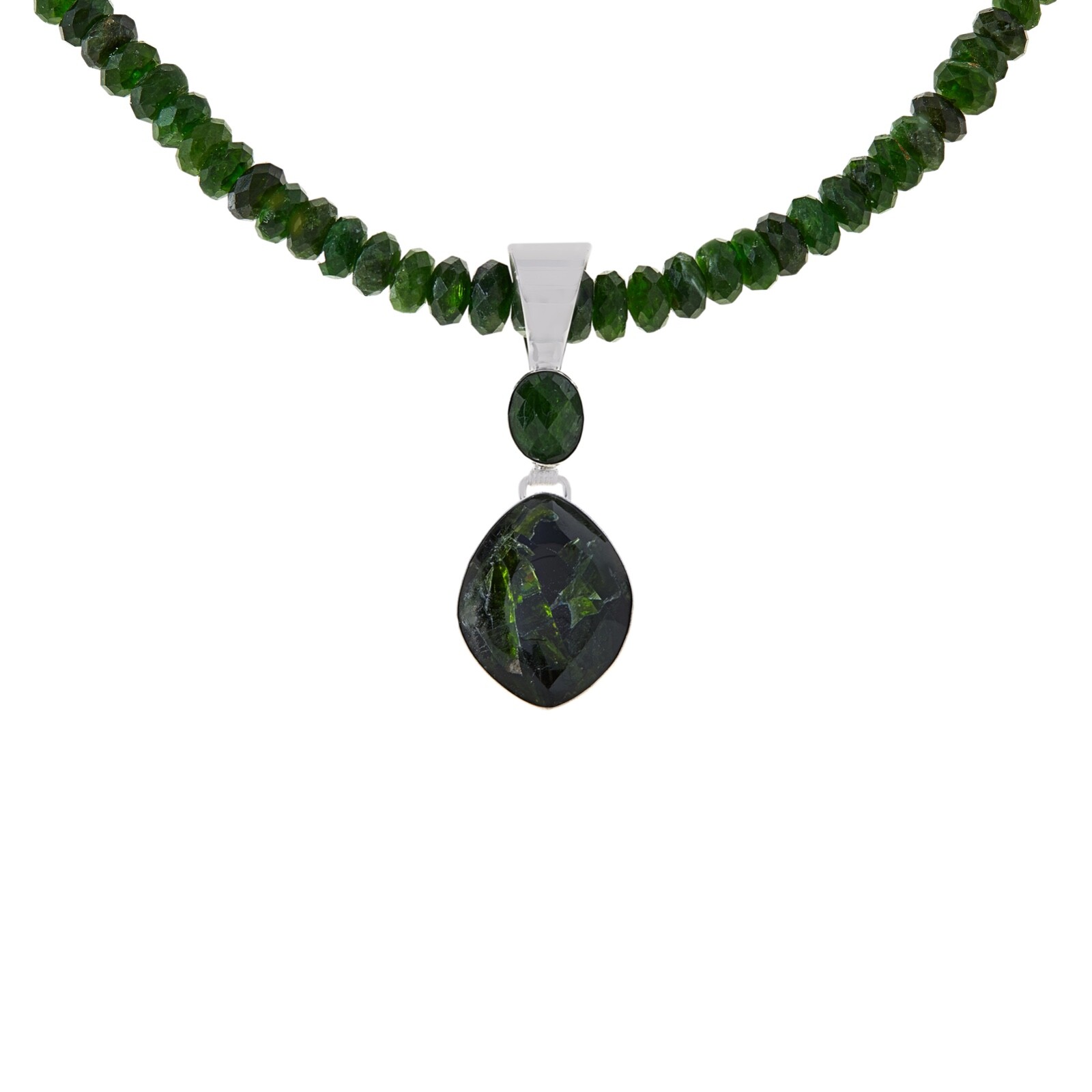 JAY KING Sterling Silver Chrome Diopside Pendant and Beaded Necklace ...