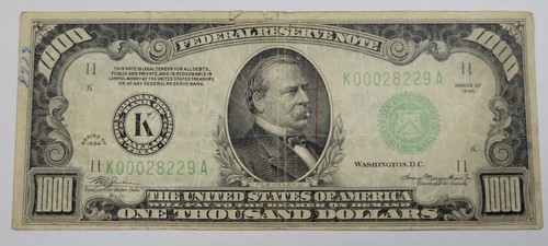 1934 One Thousand Dollar Bill $1000 FRN Dallas Texas K Minor Issues See ...