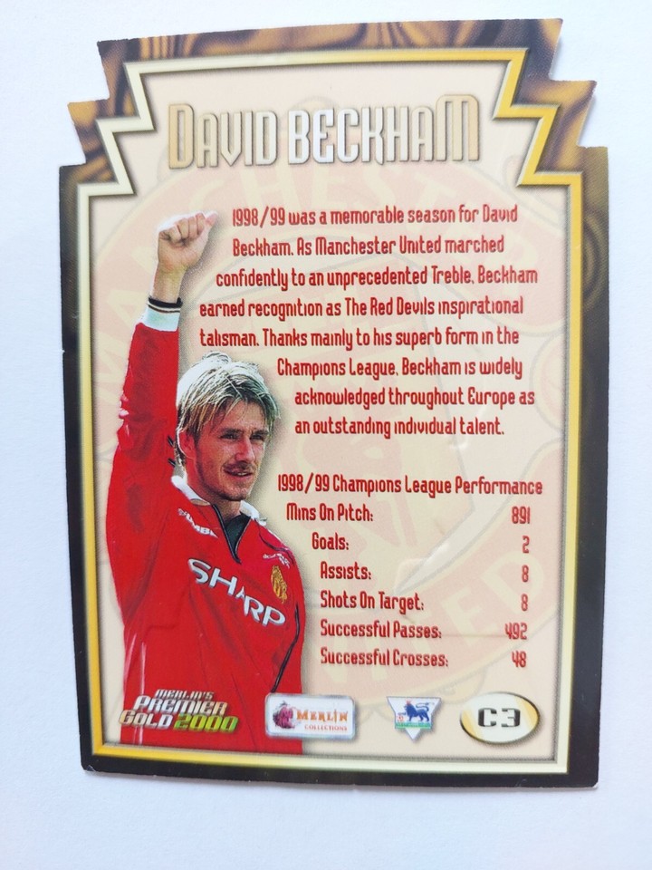David BECKHAM - Manchester United Merlin Premier Gold 2000 Soccer Card ...