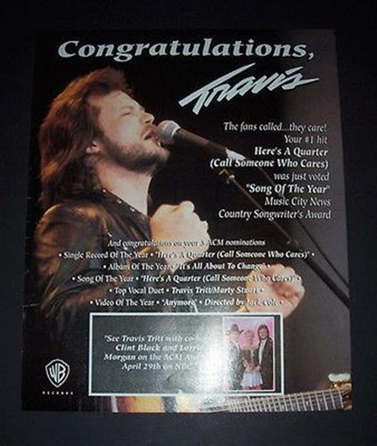 Travis Tritt Industry Awards 1992 Short Print Poster Type Advert, Promo ...