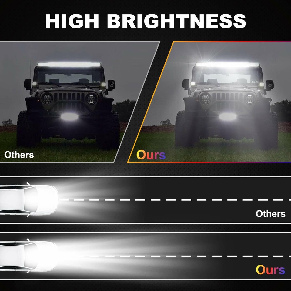 For JEEP Wrangler JK 07-18 Front Upper Roof 52" LED Light Bar Combo+4 ...