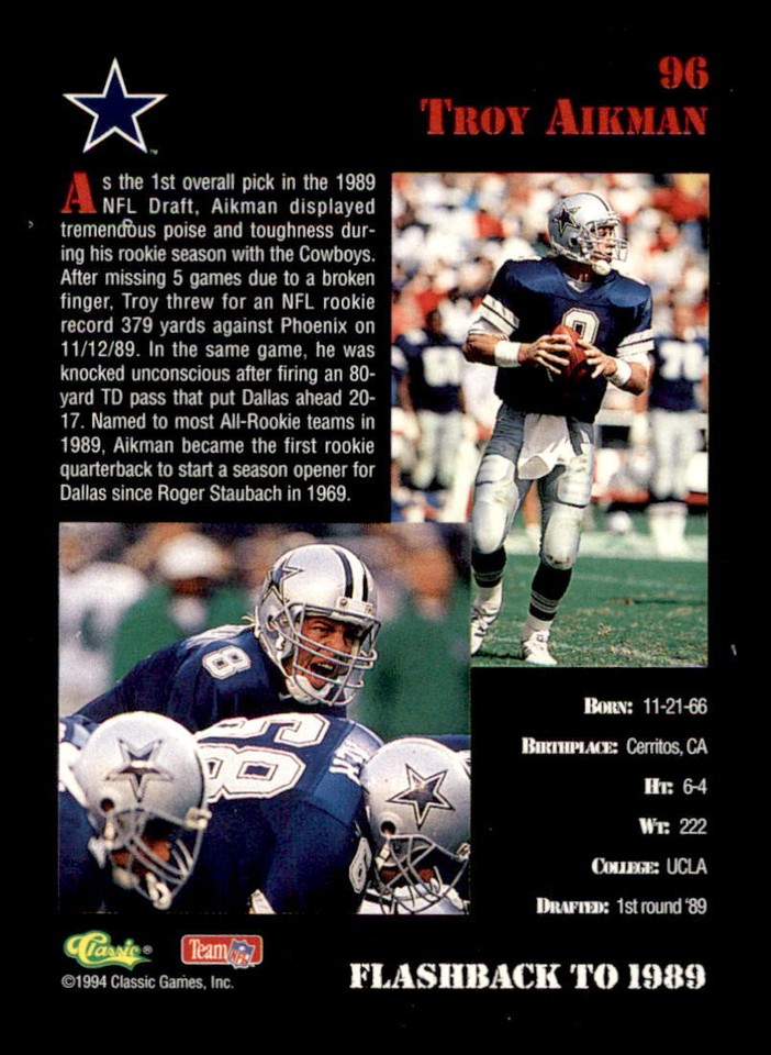 1994 Classic NFL Draft #96 Troy Aikman | eBay