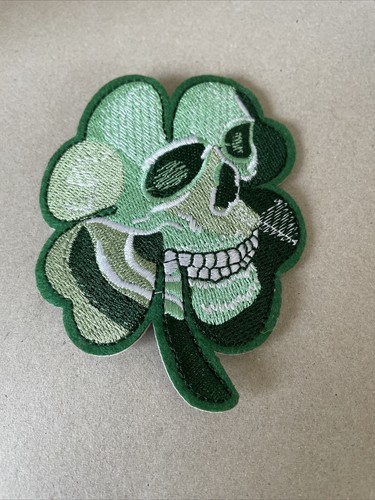 4" Lucky 4 leaf Clover Skull Patch, Irish Biker iron on embroidered patches | eBay