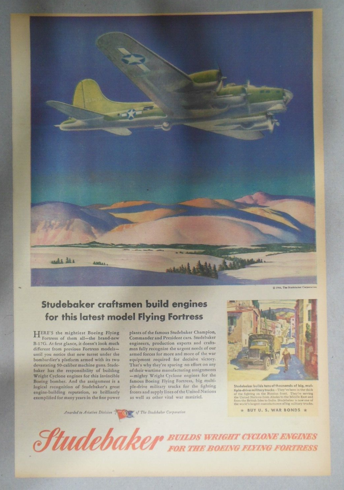 Studebaker War Ad: Studebaker Cyclone Engines Flying Fortress 1945 Size ...