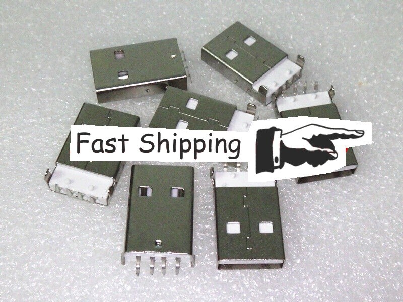 100pcs USB 2.0 Type-A Male 4-Pin DIP Right Angle PCB installation Plug ...