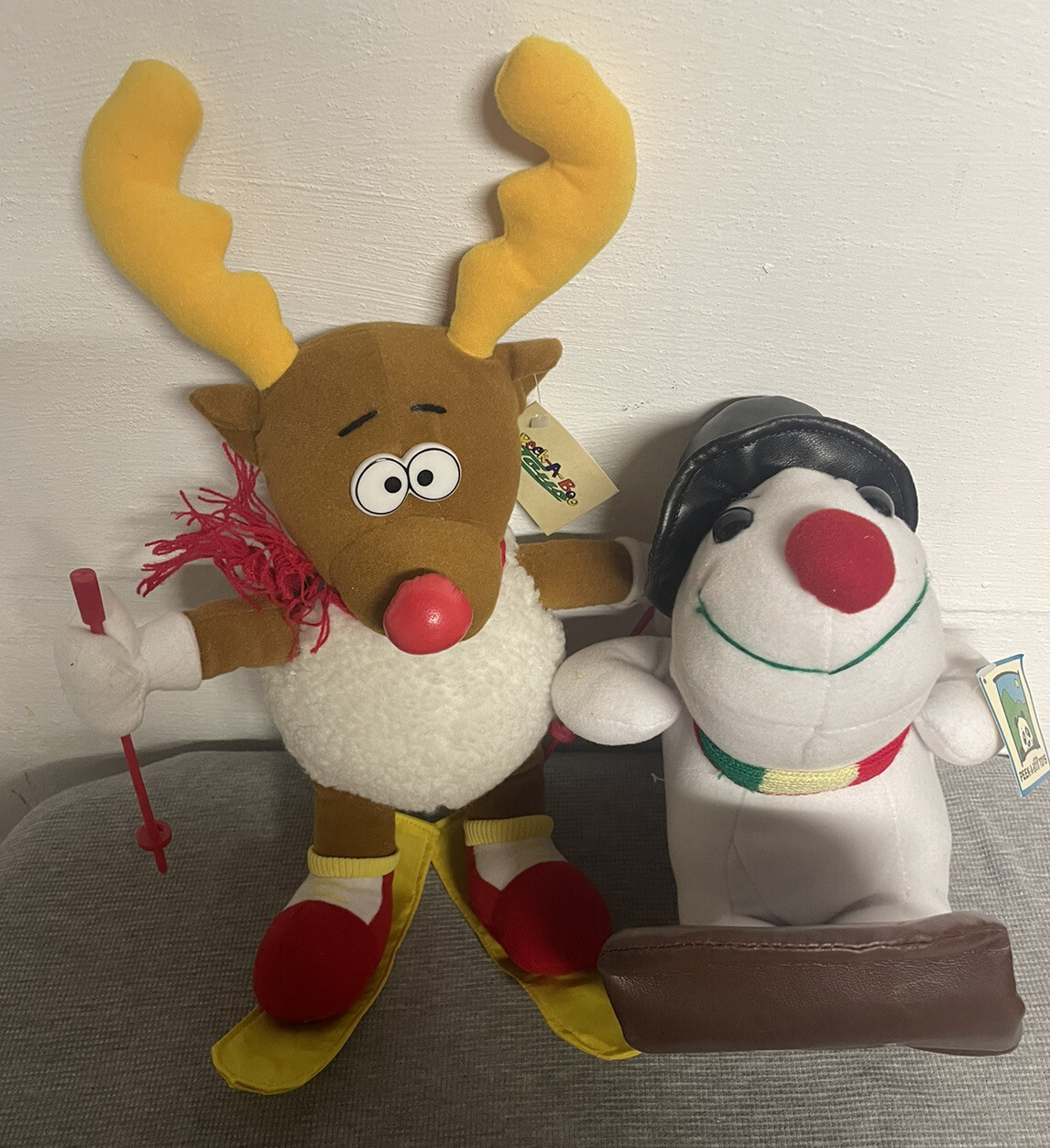 Vintage Peek A Boo Toys Rudolph Reindeer Skiing Snowman Snowboard Plush ...