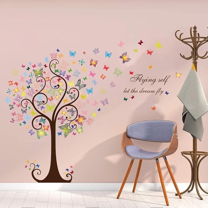 Supzone Butterfly Tree Wall Sticker Colorful Tree Wall Decal Flying ...