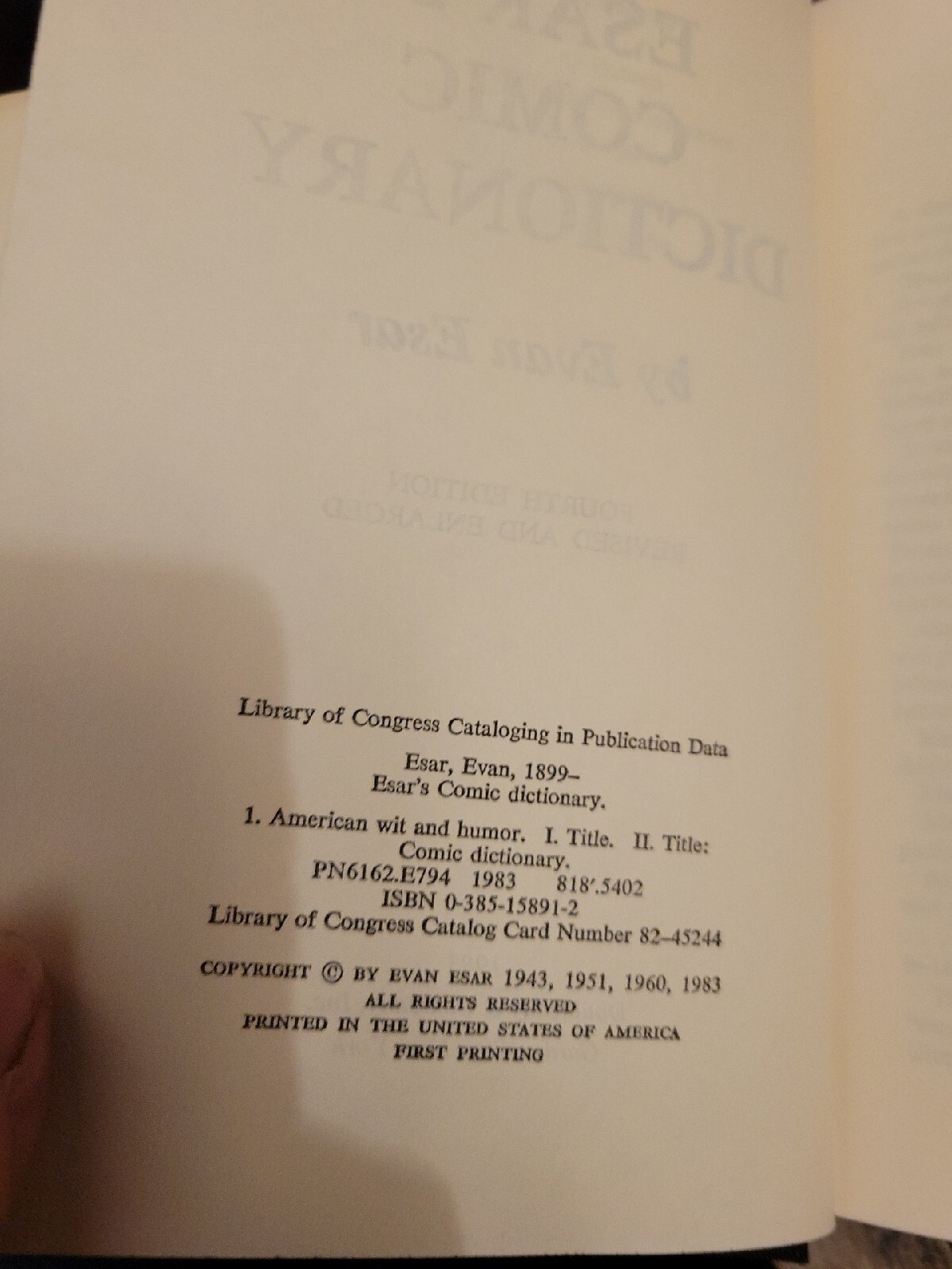 Esar's Comic Dictionary by Evan Esar (1983, Hardcover, Revised edition ...