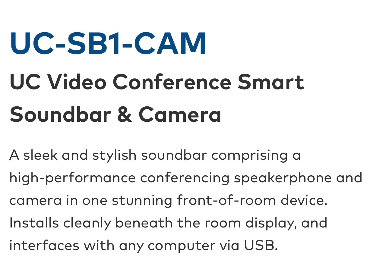 Crestron UC-SB1-CAM UC Video Conference Smart Soundbar & Camera for ...